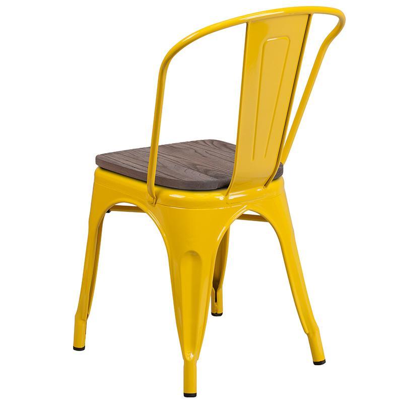 Yellow Metal Stackable Chair with Wood Seat | Wholesale Bar Stool Club